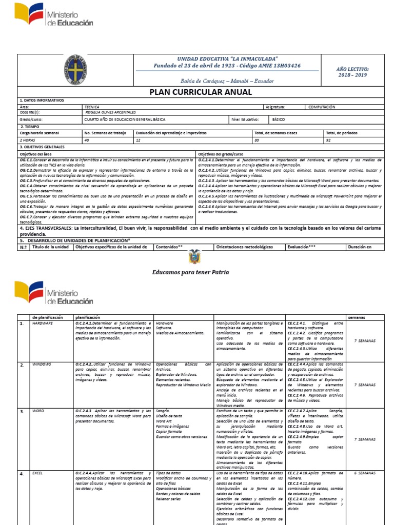 Pca Cuarto Basico | PDF | Microsoft Excel | Archivo de computadora