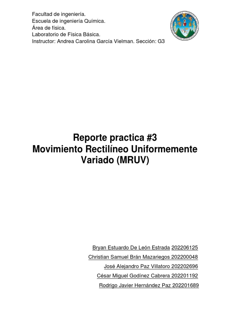 Practica #3 Movimiento Rectilíneo Uniformemente Variado (MRUV) | PDF