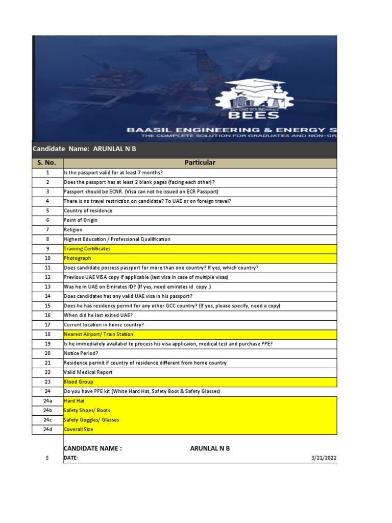 BEES Deployment Checklist UAE | PDF | Travel Visa | Passport