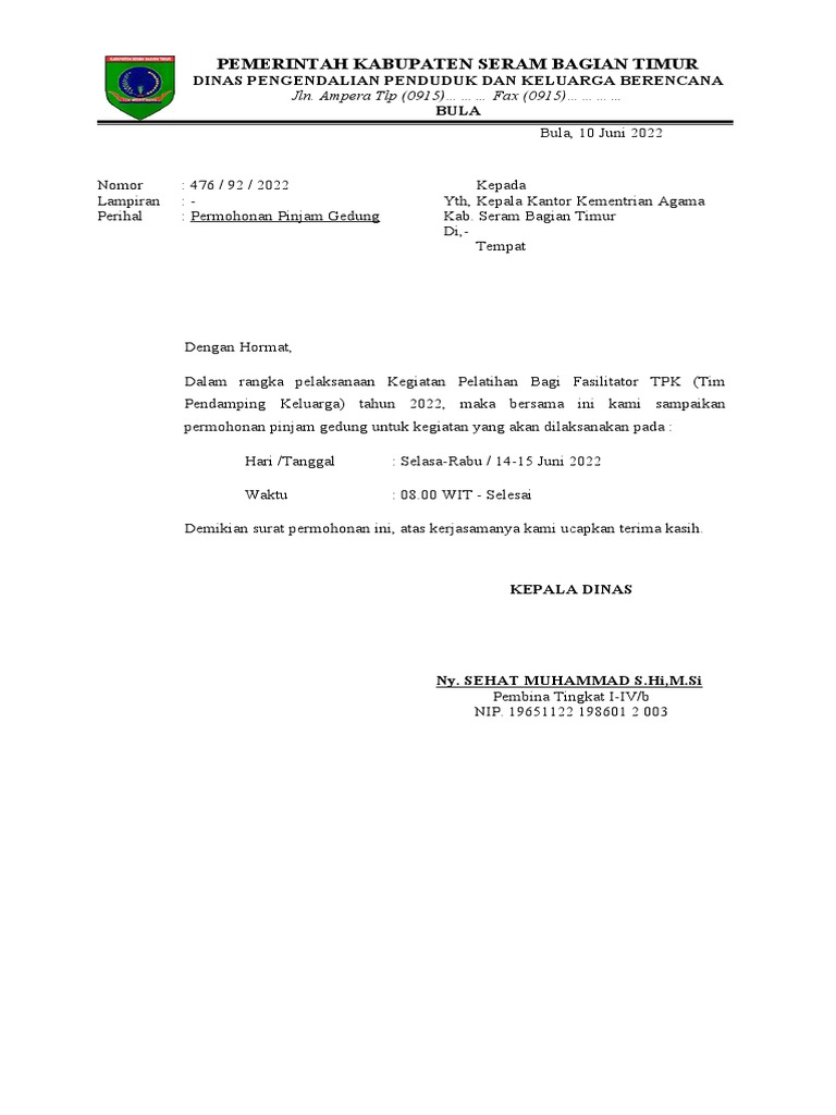 Surat Pinjam Gedung | PDF
