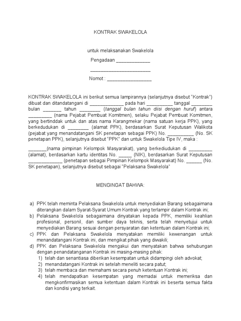 KONTRAK SWAKELOLA Tipe IV | PDF