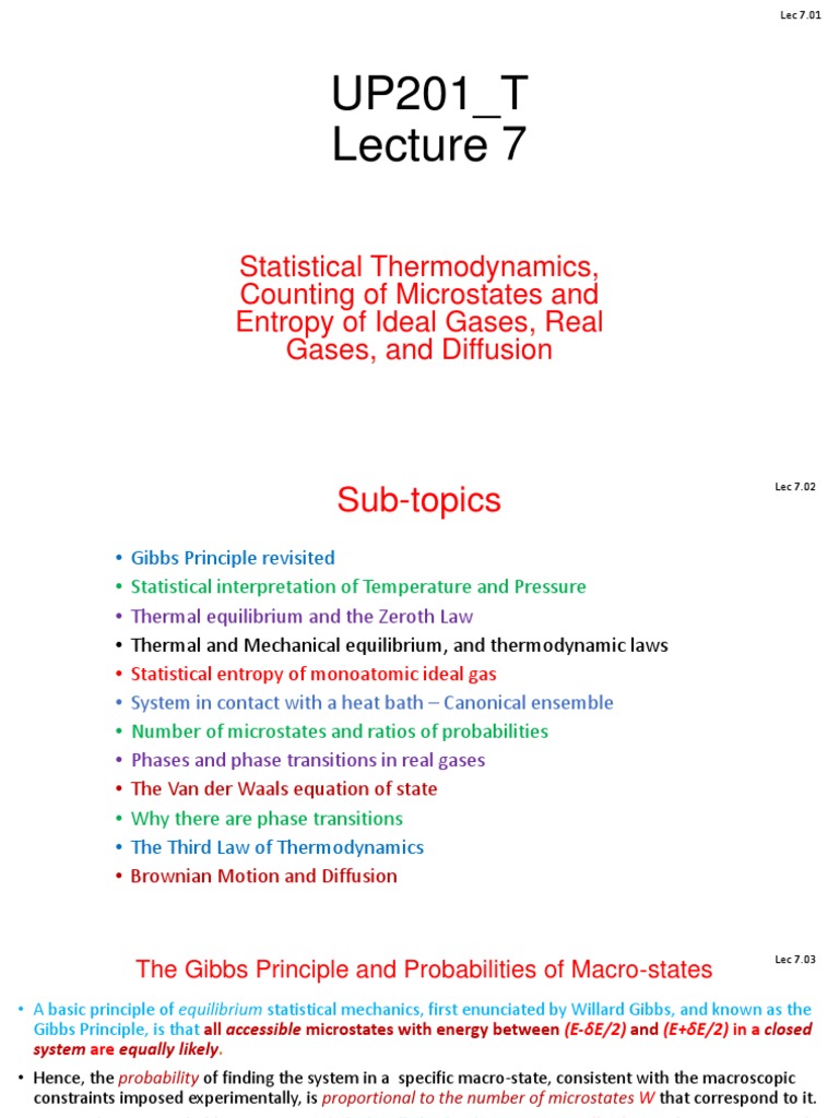 UP201 - T Lec - 7 Thermal Physics 7 | PDF | Gases | Entropy