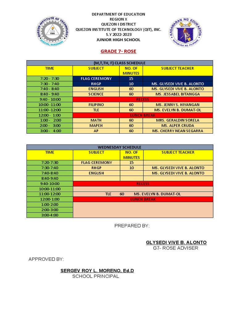 Class Schedule Al | PDF | Schools