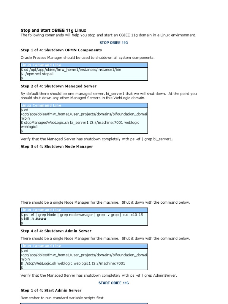 Stop and Start OBIEE 11g Linux | PDF | Computing Platforms | Operating System Families