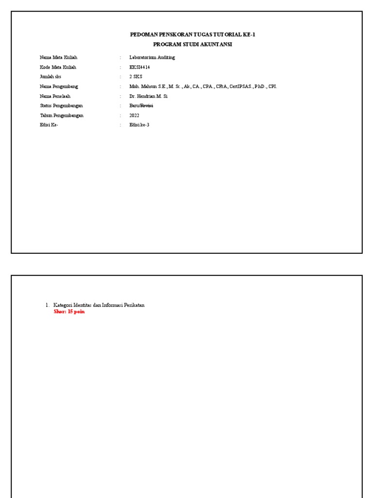 Pedoman Penskoran Tugas 1 Tutorial Lab Audit | PDF