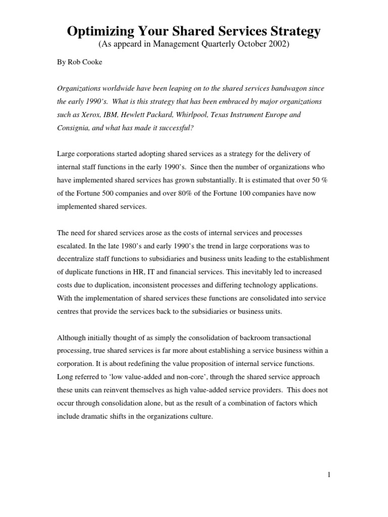 Optimizing Shared Services Strategy | PDF | Service Level Agreement ...