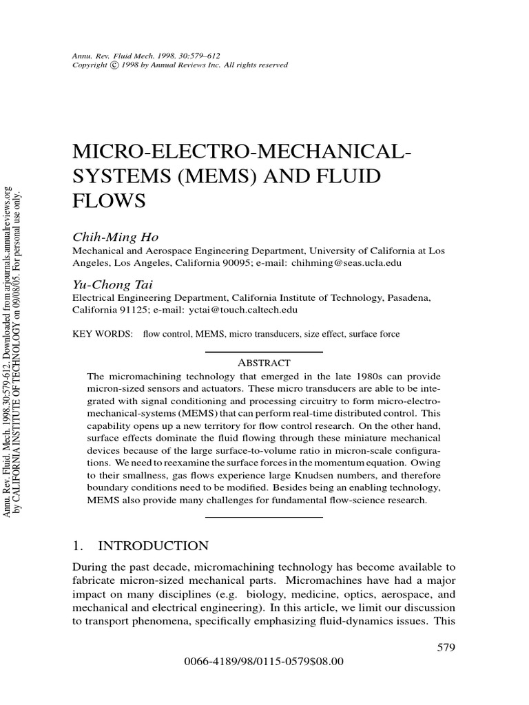 Micro-Electro-Mechanicalsystems (Mems) and Fluid Flows | PDF ...