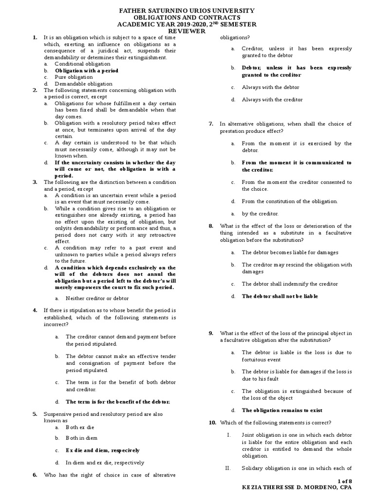 Obligations and Contracts Reviewer | PDF | Payments | Debt