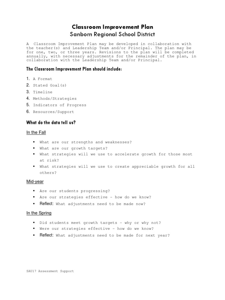 Classroom Improvement Plan Sanborn Regional School District | PDF | Educational Assessment ...