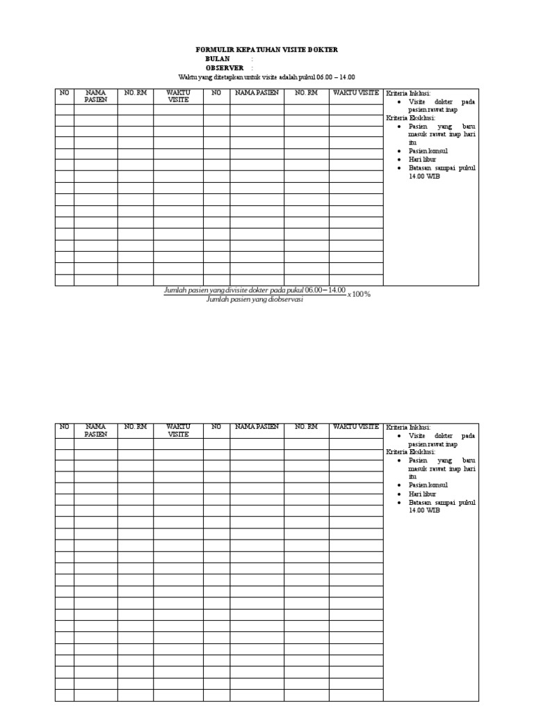 Formulir Kepatuhan Visite Dokter | PDF