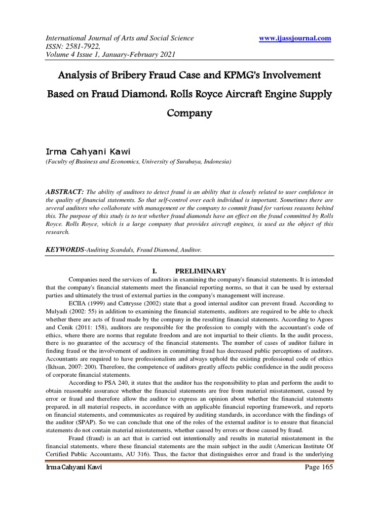 Analysis of Bribery Fraud Case and KPMG's Involvement Based On Fraud ...