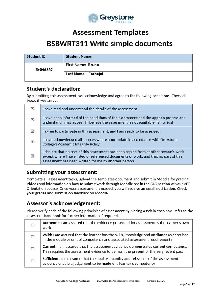 BSBWRT311 Assessment Templates V1.0521 | PDF | Memorandum | Communication