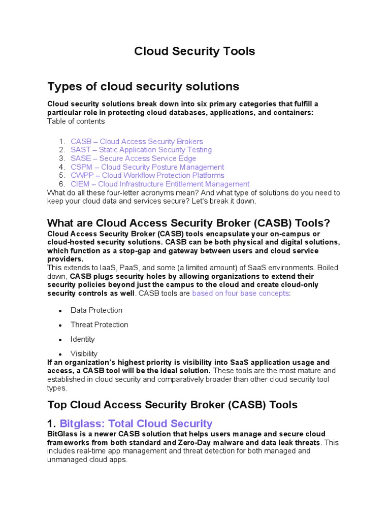 An In-Depth Guide to the Types and Uses of Popular Cloud Security Tools | PDF | Cloud Computing ...
