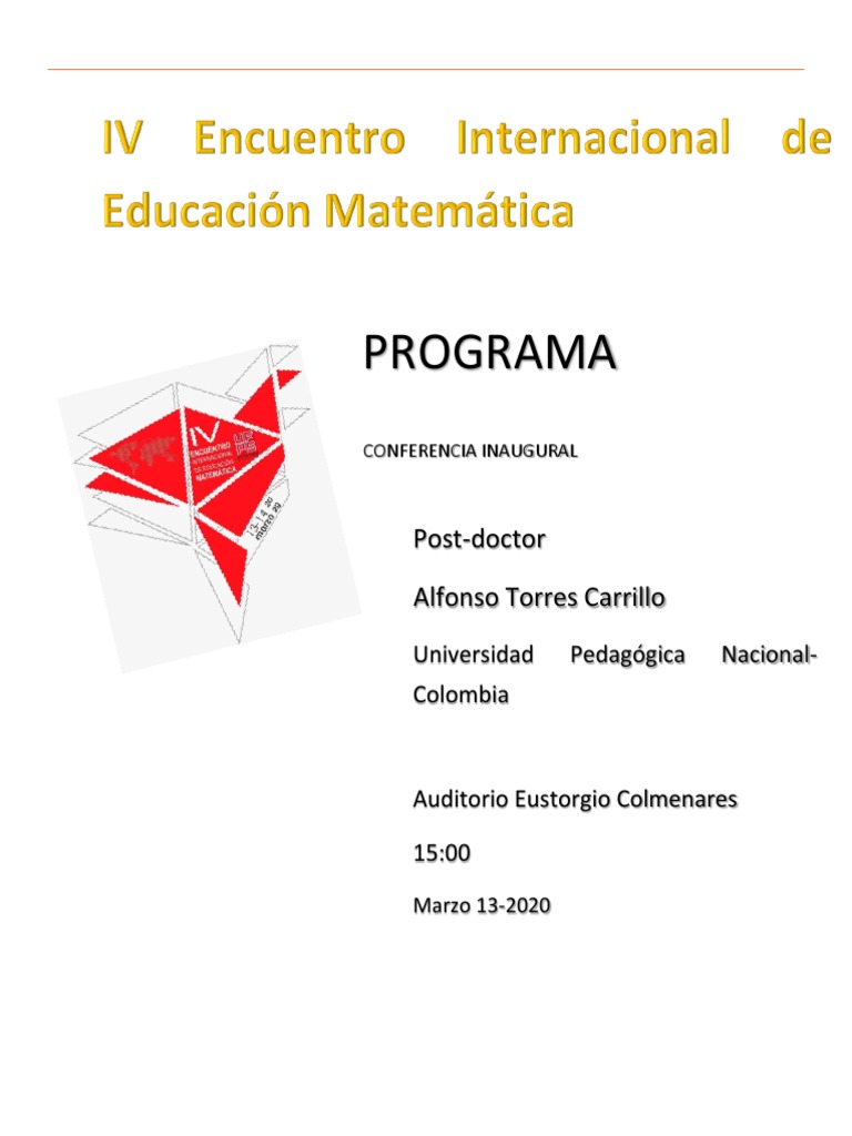 2020 - PROGRAMA Iv ENCUENTRO INTERNACIONAL DE EDUCACIÃ - N MATEMÃ - TICA | PDF | Science | Cognición