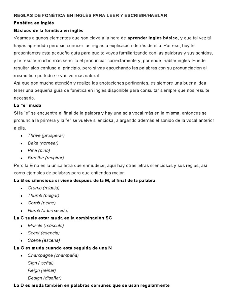 Reglas De Fonética En Inglés Para Leer Y Escribir Pdf Fonética