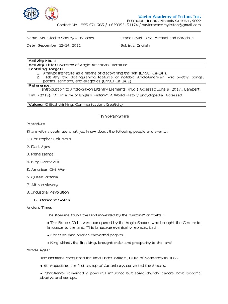 Grade 9 Learning Plan | Download Free PDF | Anglo Saxons