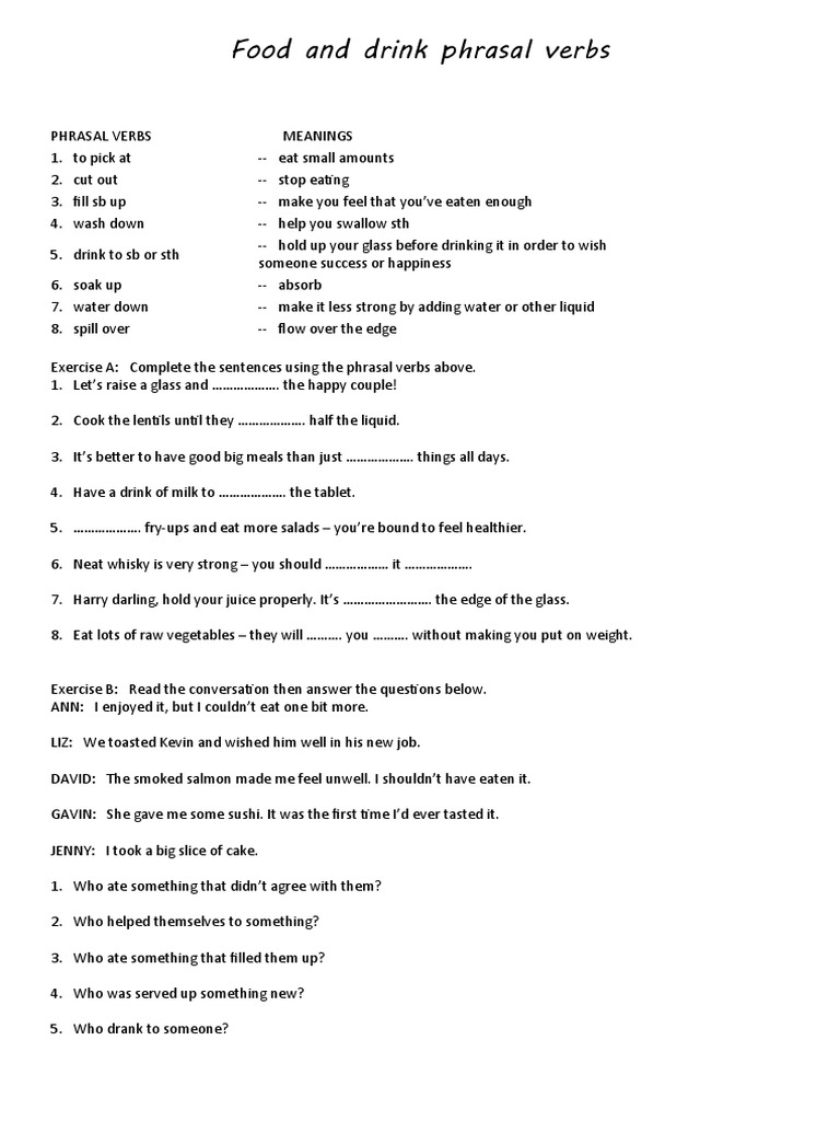 Food and Drink Phrasal Verbs | PDF | Fog