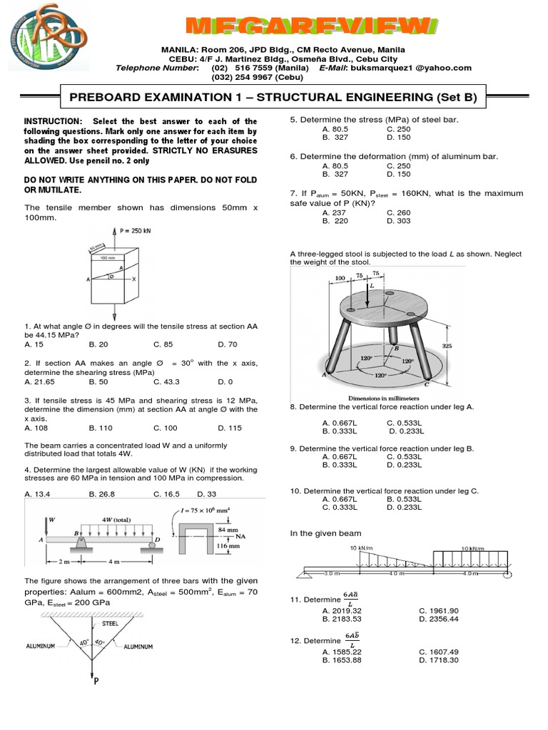 Preboard 1 Struct Nov 2017 Without Answers | PDF | Beam (Structure ... Preboard 1 Struct Nov 2017 Without Answers | PDF | Beam (Structure ...