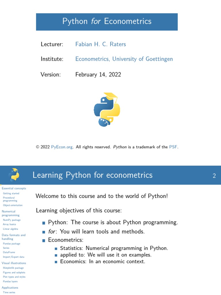 Python For Econometrics Pdf Python Programming Language Computer Programming