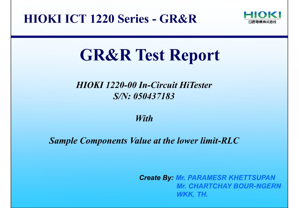 GR&R Test Report GR&R Test Report | Analysis Of Variance | Relay