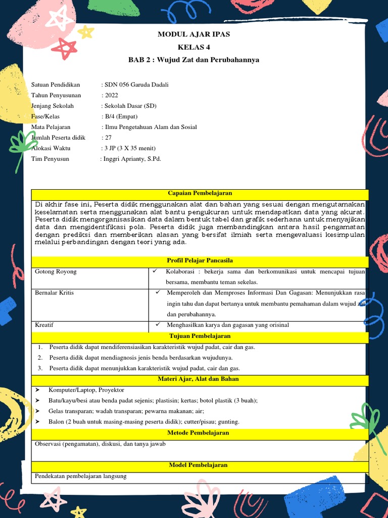 Modul Ajar Ipas Kelas 4 BAB 2: Wujud Zat Dan Perubahannya: Capaian Pembelajaran | PDF