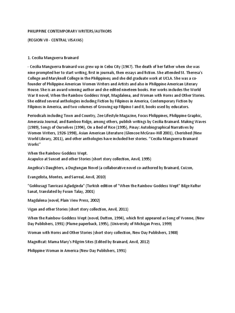 Contemporary Authors of Region VII | PDF | Philippines