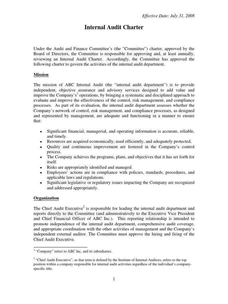 ABC Internal Audit Charter | Internal Audit | Audit