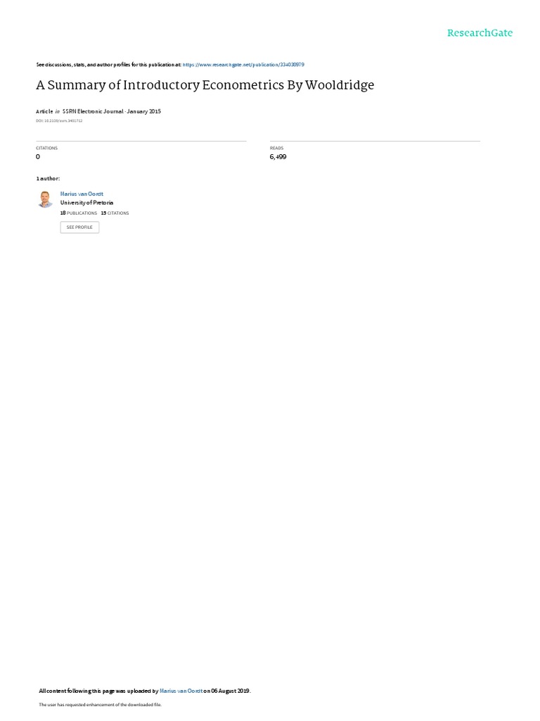 A Summary of Introductory Econometrics by Wooldridge: SSRN Electronic ...