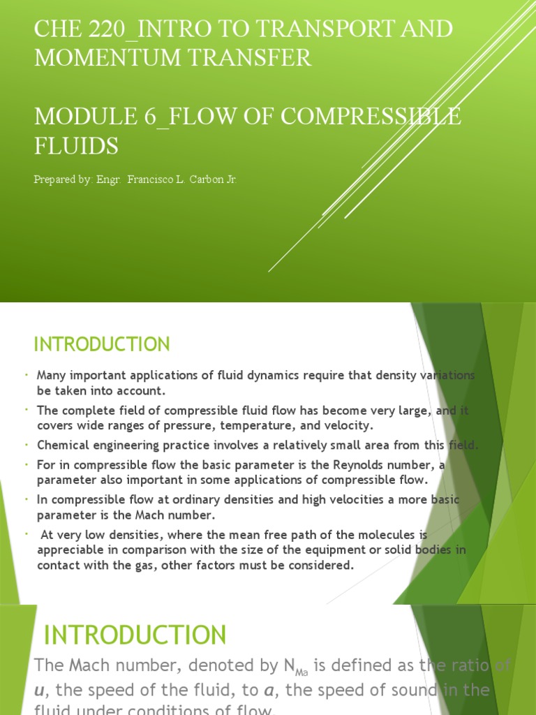 ChE 220 Mod 6 Flow of Compressible Fluid | PDF | Fluid Dynamics | Mach Number
