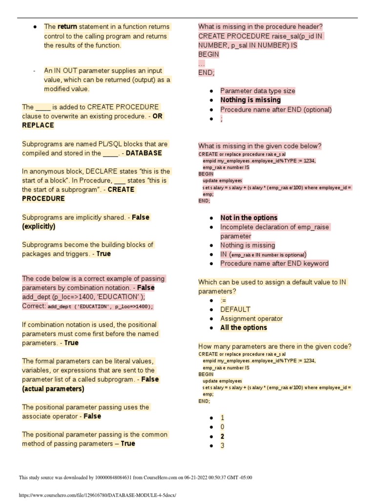 Database Module 4 5 | PDF | Parameter (Computer Programming) | Subroutine