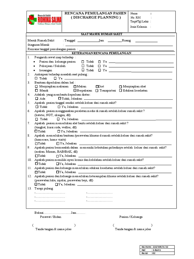 Form Discharge Planning | PDF