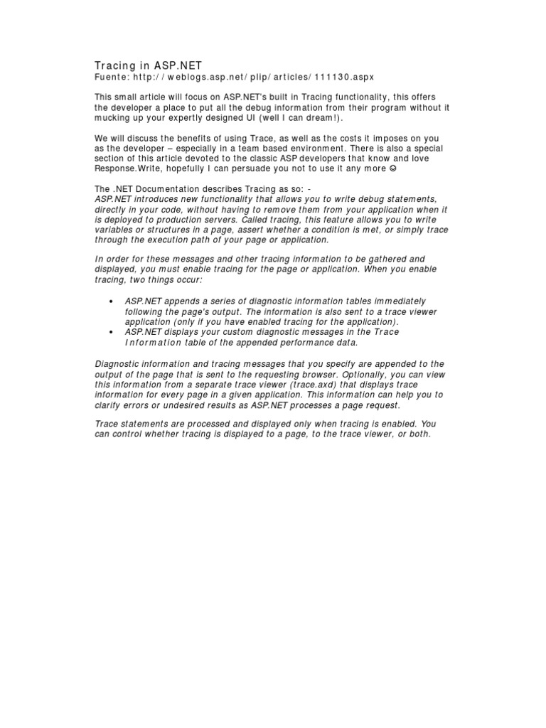 Tracing in ASP | PDF | Active Server Pages | Debugging