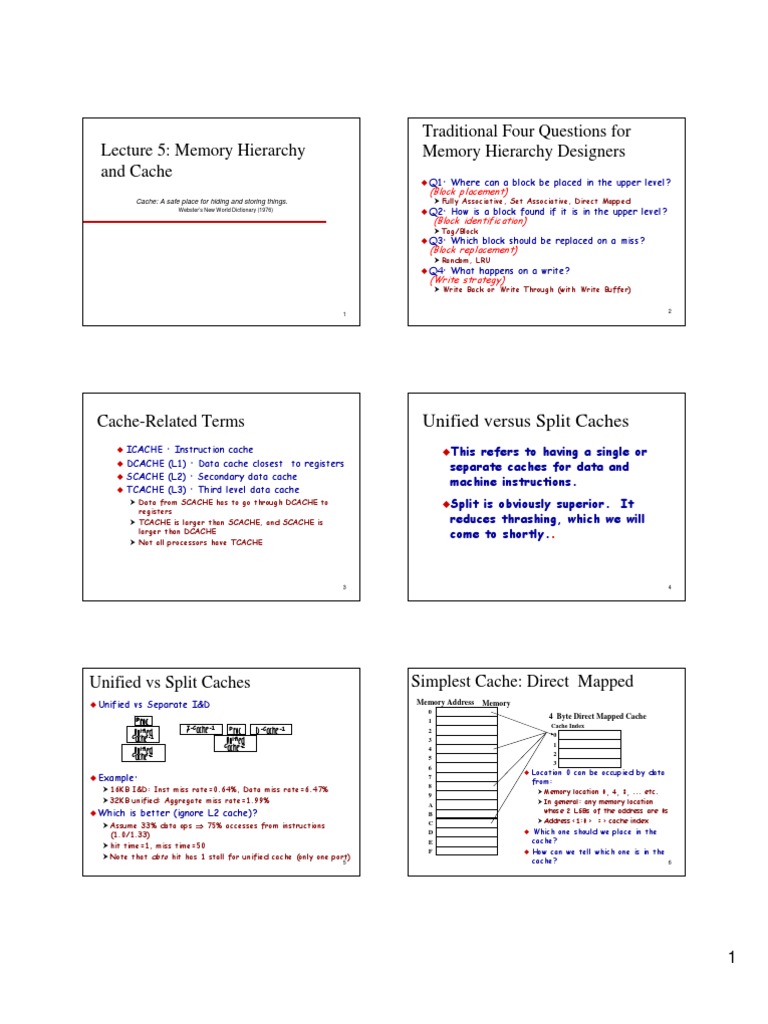 Lecture 5: Memory Hierarchy and Cache Traditional Four Questions For Memory Hierarchy Designers ...