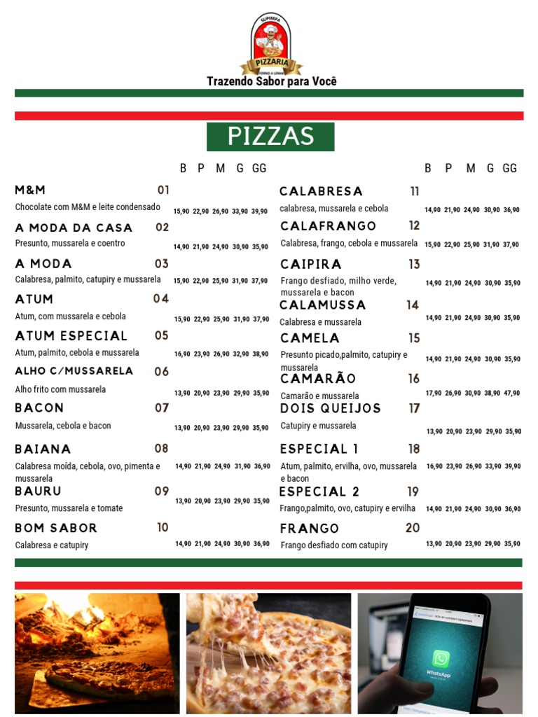 Cardápio da Pizzaria Supimpa | PDF | Comidas e bebidas | Ingredientes ...