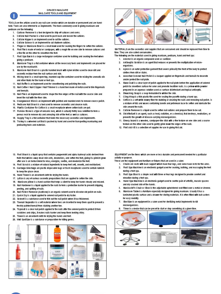 Nail Care Tools and Equipment | PDF | Nail (Anatomy) | Materials