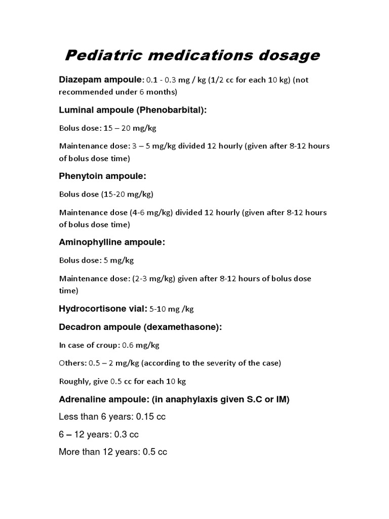 Pediatrics Medicines Dosage | PDF | Dose (Biochemistry) | Chemistry
