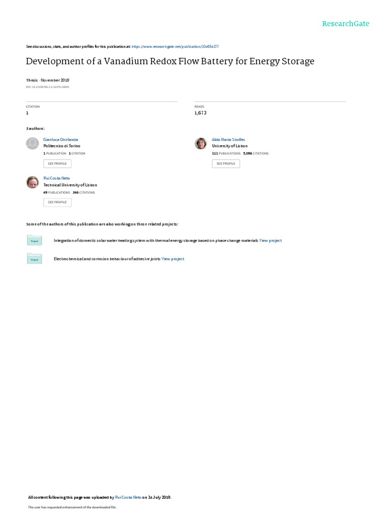 Development of A Vanadium Redox Flow Battery For Energy Storage | PDF | Electrochemistry ...