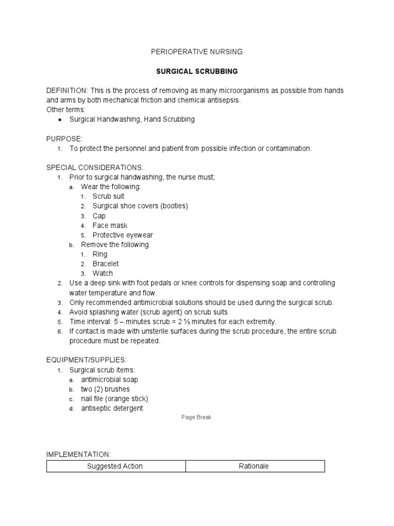 Surgical Scrubbing Procedure Guide | PDF | Surgery | Hand Washing