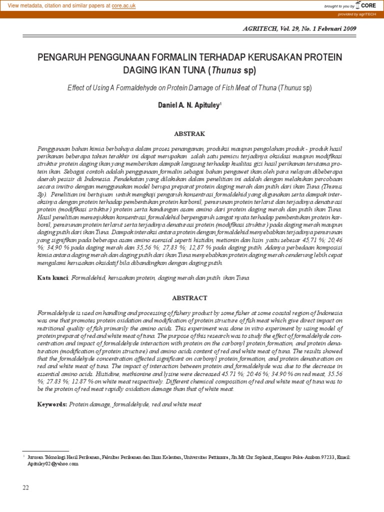 Dampak Formalin pada Protein Daging Tuna | PDF