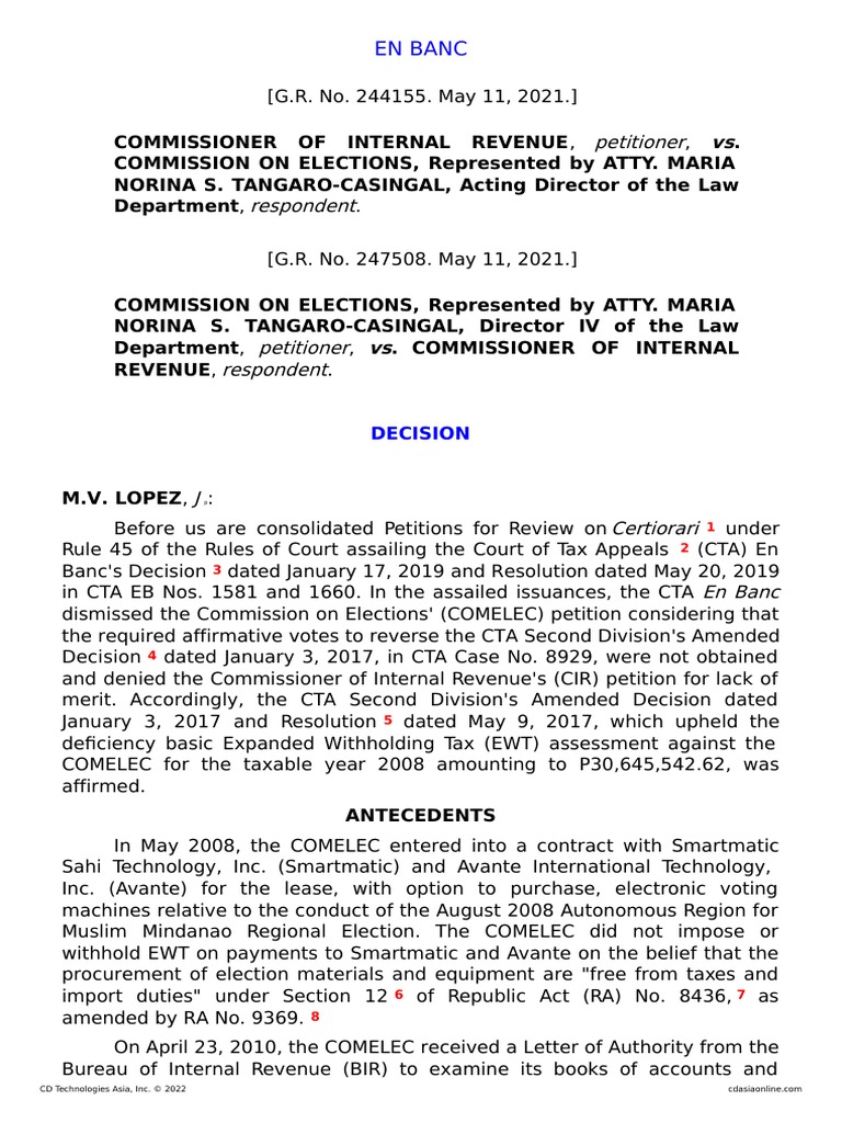 CIR Vs COMELEC | PDF | Taxes | Taxpayer