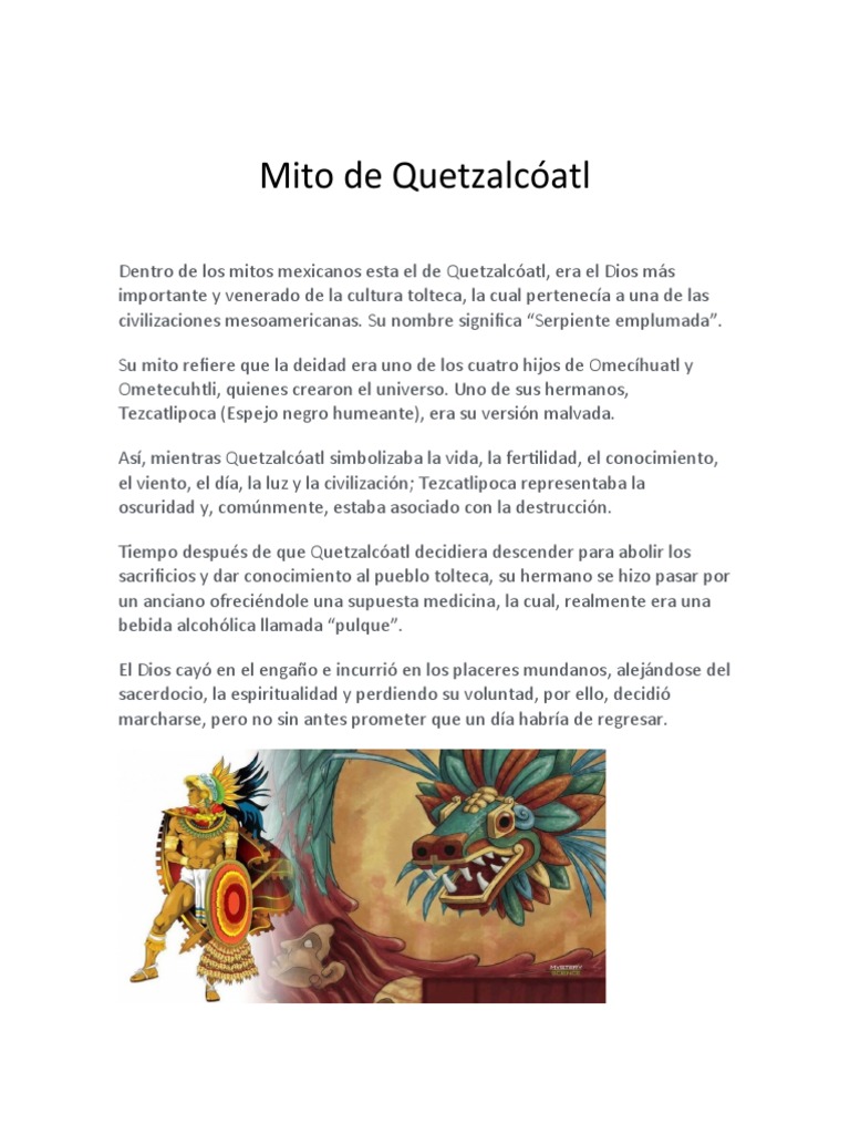 Mito de Quetzalcóatl: La Serpiente Emplumada | PDF