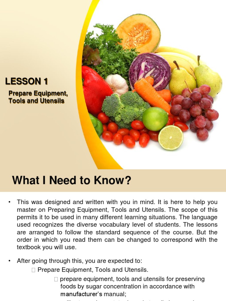 Lesson 1 Prepare Equipment, Tools and Utensils | PDF | Thermometer ...