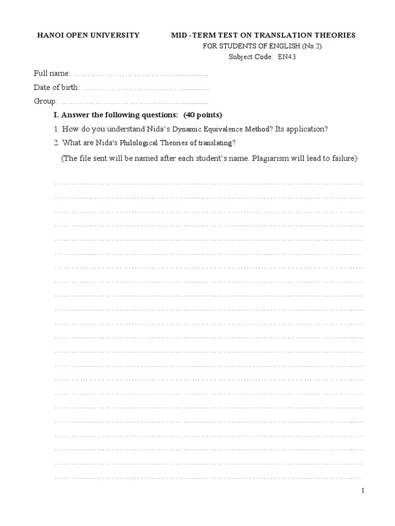 Mid-Term Translation Test for EN43 | PDF | Robin Hood