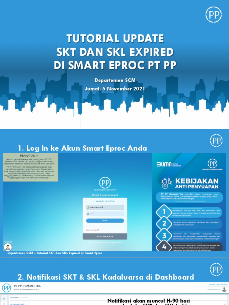 Tutorial Update SKT Dan SKL Expired Di Smart Eproc PT PP: Departemen SCM Jumat, 5 November 2021 ...