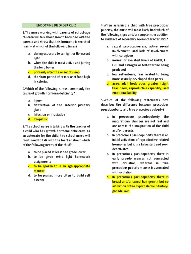 Endocrine Disorders in Children Quiz | PDF | Puberty | Medical Specialties