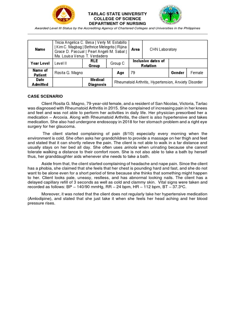 Group A NCP and Soapie Charting | PDF | Pain | Hypertension