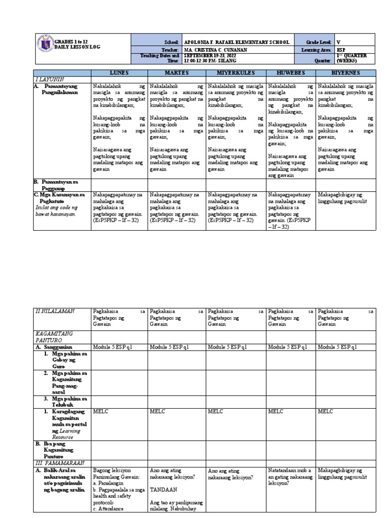 DLL - Esp 5 - Q1 - W5 | PDF