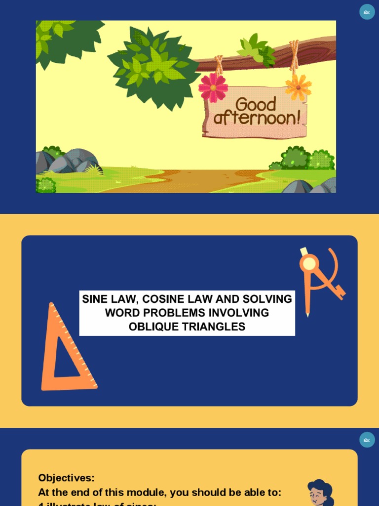 Sine, Cosine, and Solving Oblique Triangles (More Examples) | PDF | Triangle | Area