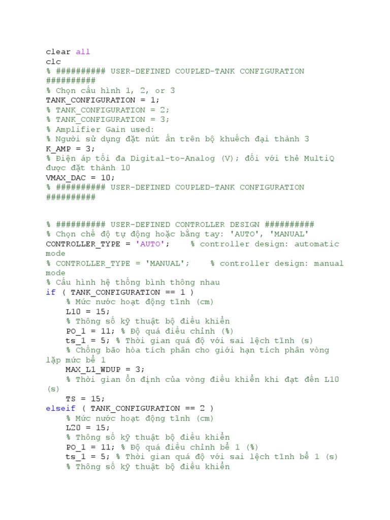 Setup Lab Tanks.m | PDF