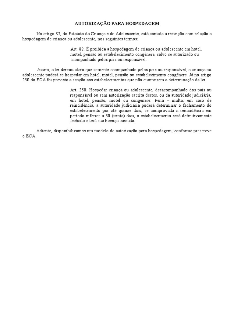 Requisitos legais para autorização de hospedagem de crianças e ... Requisitos legais para autorização de hospedagem de crianças e ...